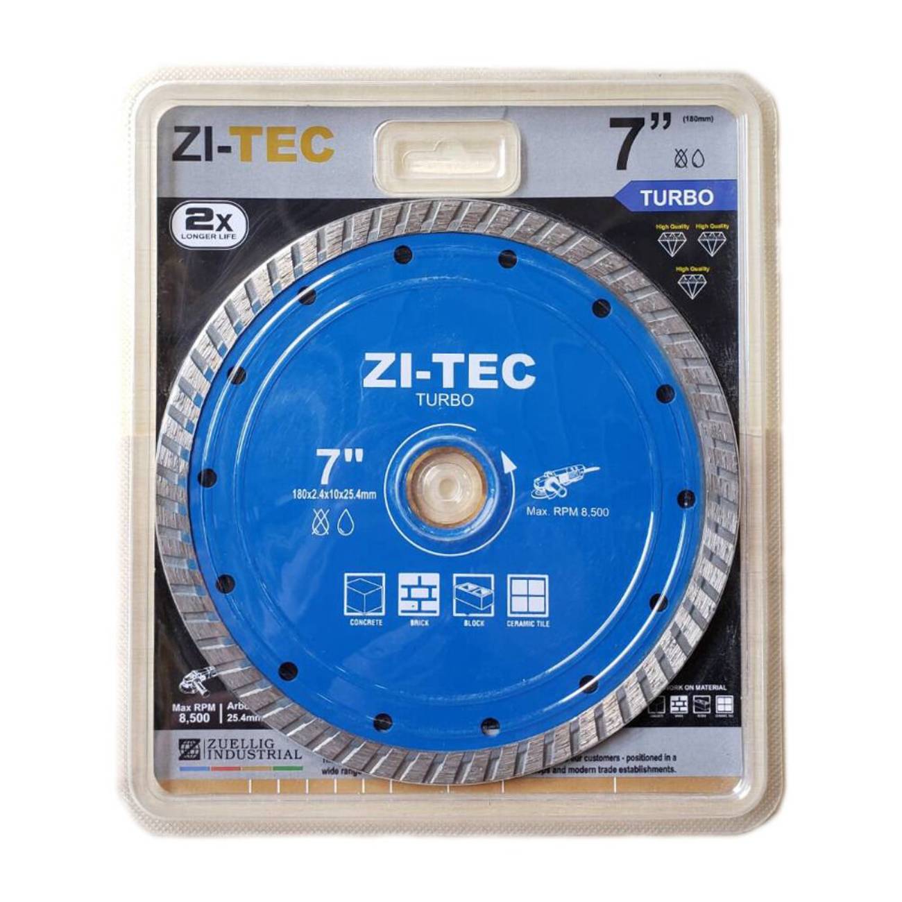 ZI-TEC ใบเพชร 7นิ้ว ZI TURBO DIAMOND BLADE เรียบ ตัดแห้ง+น้ำ(2in1)
