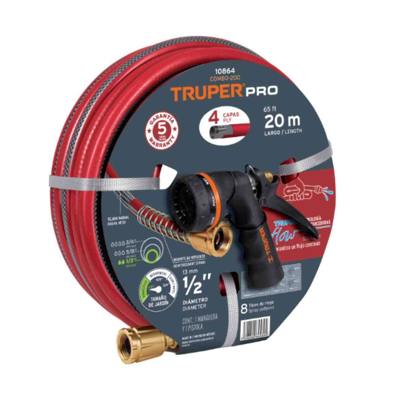 TRUPER 10864 ชุดสายยางฉีดน้ำ 1/2นิ้ว ยาว 20เมตร พร้อมปืนฉีดน้ำ