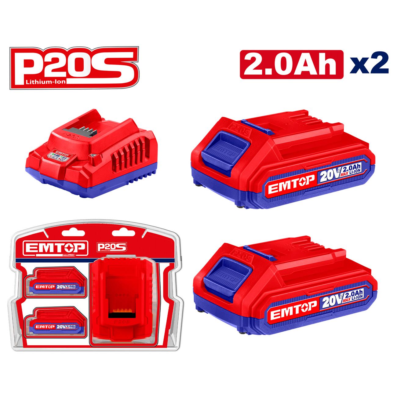 EMTOP ELBCPK1222 แบตเตอรี่และชุดอุปกรณ์ชาร์จ 20V 2.0Ah